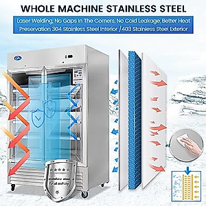 kalifon 54" Commercial Refrigerator Merchandiser 2 Glass Door 2 Section Stainless Steel, 49 Cu.Ft Display Refrigerator Upright Fridge Cooler with LED Lighting for Restaurant Kitchen