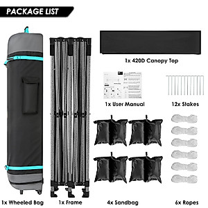 COBIZI 10x20 Heavy Duty Pop up Canopy Tent without Sidewall Ez Up Commercial Outdoor Canopy Wedding Party Tents for Parties All Season Wind & Waterproof Gazebo with Roller Bag,Black(Frame Thickened)