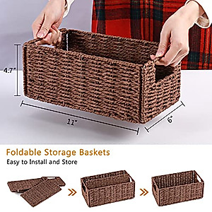 Small Wicker Storage Baskets, Vagusicc Hand-Woven Paper Rope Storage Organizer Baskets Bins (Set of 2), Toilet Paper Small Wicker Baskets with Handles for Organizing Toilet Shelves Pantry, Brown