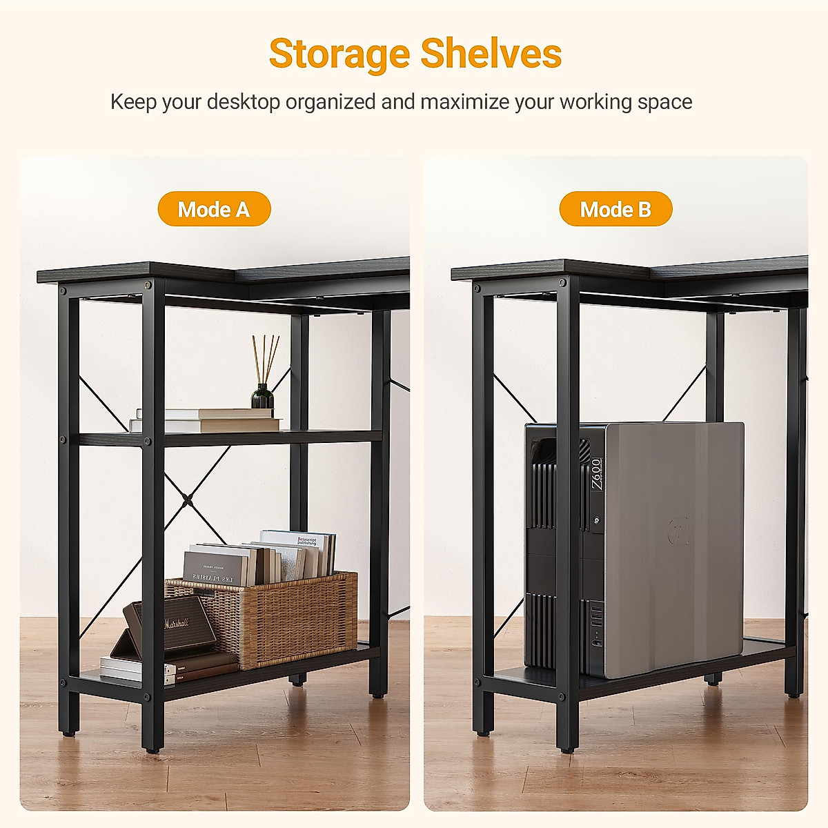 BANTI L Shaped Small Computer Desk with Storage Shelves, 40" Home Office Small Corner Desk Study Writing Table, Black