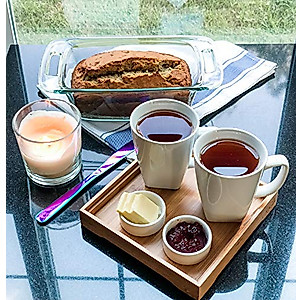 KOZY Tea Serving Tray 100% Organic Bamboo Wood Finish - Hand-made Square Modern Portable - Breakfast Brunch Bedroom Kitchen Decoration (Organic Bamboo- Set of 1)