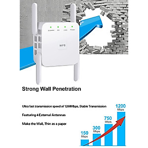 WiFi Extender Booster Repeater for Home & Outdoor, Super Booster 1200Mbps(6000sq.ft), WiFi 2.4&5GHz Dual Band WPS WiFi Signal Strong Penetrability, 360° Coverage, Supports Ethernet Port
