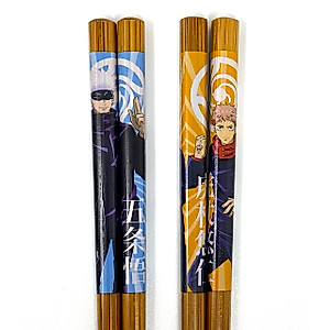 JUST FUNKY Jujutsu Kaisen Chopsticks Set of 2 - Yuji Itadori and Satoru Gojo Chopsticks - Jujutsu Kaisen Merch Includes 2 Sets of Bamboo Chopsticks - 8.85 Inches Long Anime Chopsticks