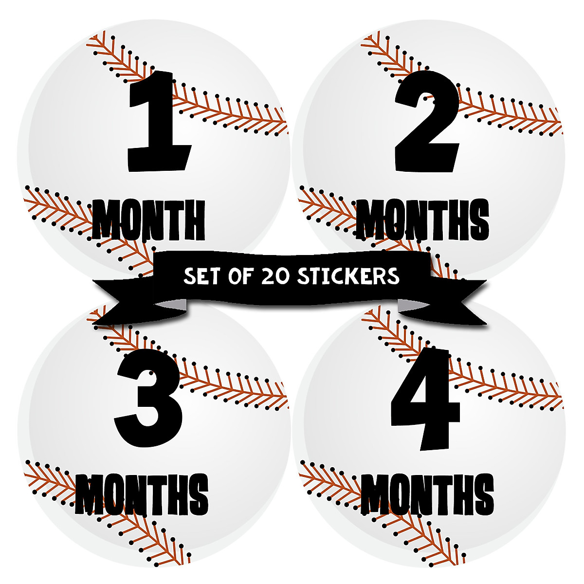 Months in Motion Baby Monthly Stickers - Baby Milestone Stickers - Newborn Boy Stickers - Month Stickers for Baby Boy - Baby Boy Stickers - Newborn Monthly Milestone Stickers - Baseball - Set of 20