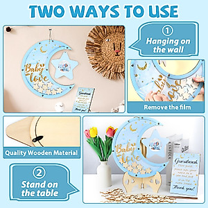 Baby Shower Guest Book Alternatives Moon Guest Book for Baby Shower Guest Book Frame with Star Baby Shower Decorations Guest Book Alternative for Wedding Boys Girls Birthday Party Keepsake(Blue)