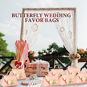 Dandat 24 Pcs PU Leather Bowknot Gift Boxes 5x3 Inch Reusable Candy Gift Favor Boxes with Bow Mini Bowknot Handbag Purse Gift Bags with Handles for Wedding Baby Shower Birthday Party Favor Bag (Pink)