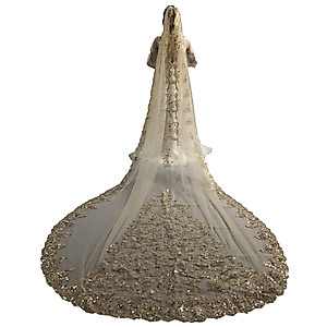FAIOKAVER Wedding Veils Cathedral Length 1 Tier Sequins Lace Applique with Comb