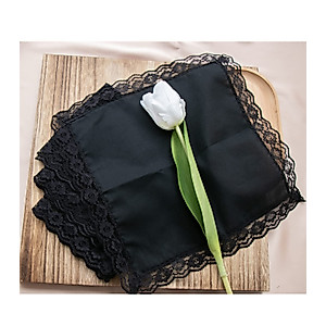 SrffbreMeOly Woemsn Handkerchiefs White Soft Cotton Embroidery Black Ladies Lace Hankies Black 3Pieces black One Size