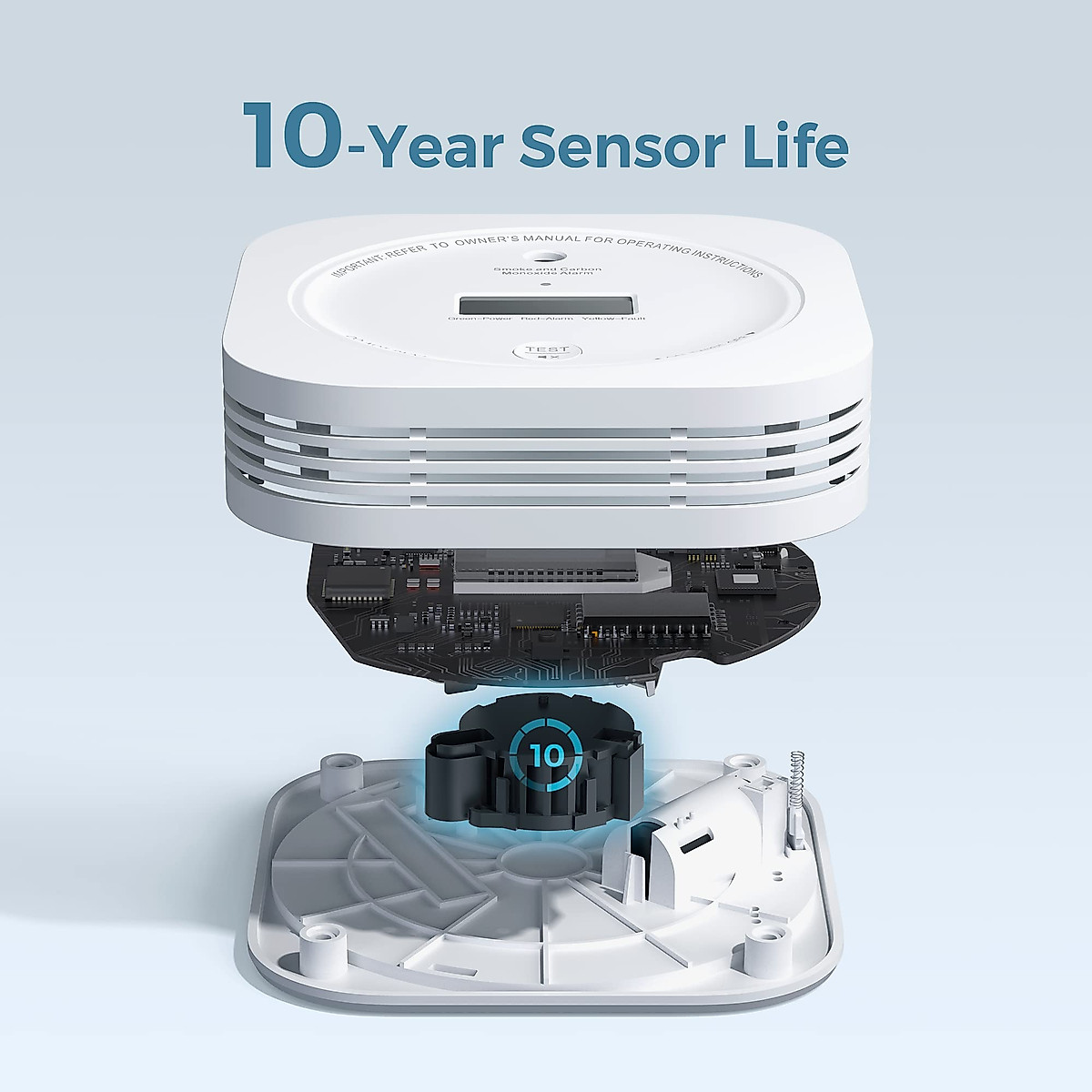 AEGISLINK Smoke and Carbon Monoxide Detector 10-Year Lifespan with Replaceable Battery, Photoelectric Fire Alarm and Electrochemical CO Alarm with Test/Silence Button, SC200, 1-Pack