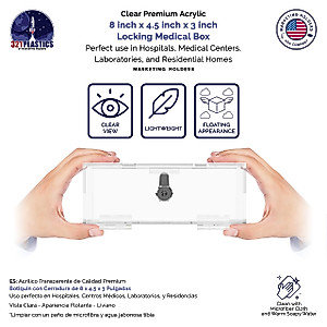 Marketing Holders Locking Medical Box for Medical Office or Home Refrigerator Medicine Storage Case with Hardware 8" x 4.5" x 3" Clear Acrylic Insulin and Vaccine Holder