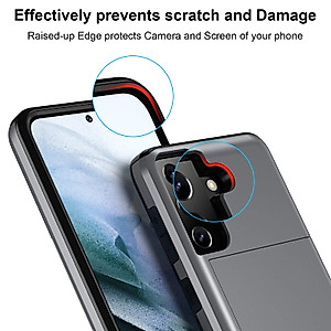 Jiunai for Samsung S21 Case, Galaxy S21 Case Credit Card IDs Cash Holder Shell Wallet Case Slide Cover Dual Layer Hard PC Soft TPU Rubber Cover Phone Case for Samsung Galaxy S21 5G 6.2'' 2021 Grey