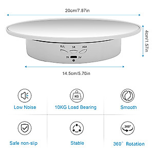 Fotoconic Motorized Rotating Display Stand, 20CM /Load 8KG, 360 Degree Electric Rotating Turntable for Photography Products, Jewelry, Cake,3D Model,Mirror Cover (White)