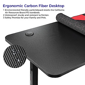 It's_Organized 47 inch Gaming Desk Racing Style Computer Desk with Free Mouse pad, T-Shaped Professional Gamer Game Station with USB Gaming Handle Rack, Cup Holder & Headphone Hook,Black