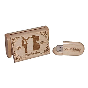RomanDisk 32GB Wood USB 3.0 Flash Drive with Laser Engraving Our Wedding Graphic Design, 32GB Wood USB Memory Stick Thumb Drive with Box for Wedding/Couple/Parents - Maple