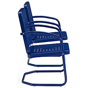 Crosley Furniture Bates 2-Piece Outdoor Chair Set, Retro Metal Patio Chairs for Dining, Porch, Deck, Balcony, Navy Gloss