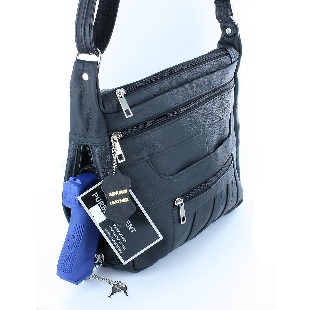 Roma F.C. Black Crossbody or Shoulder Carry Leather Locking Concealment Purse - CCW Concealed Carry Gun Bag