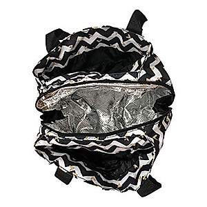 Nicole Miller of New York Insulated Waterproof Lunch Box Cooler Bag - 11" Lunch Tote (Black/White Chevron Heart)