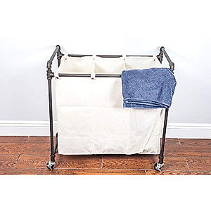 Real Home Innovations 028-28003 Modern Industrial Style 3 Section Laundry Sorter, 33.24” W x 17.10” D x 30.50”H, Satin Pewter