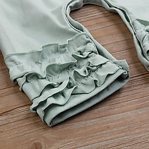 GRNSHTS Newborn Baby Girls Ruffle Romper Solid Long Sleeve Jumpsuit One-Piece Coming Home Clothes With Headband (Green, 1-3 Months)