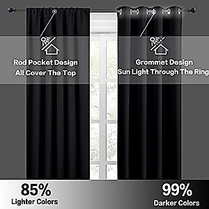 RYB HOME Bedroom Blackout Curtains - Black Curtains Solar Light Block Insulated Drapes Energy Saving for Bedroom Dining Living Room, 42 x 45 inches Long, Black, Set of 2