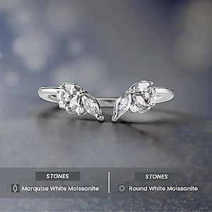 Dfine Jewelry Store Marquise Cut Moissanite Diamond Wedding Band for Women Open Curved Ring Enhancer Guard Promise Bridal Engagement Stack 925 Sterling Silver Size 6.5