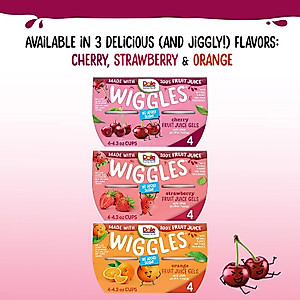 Dole Wiggles No Sugar Added Cherry Fruit Juice Gel Snacks, 4.3oz 24 Total Cups, Gluten & Dairy Free, Bulk Lunch Snacks for Kids & Adults