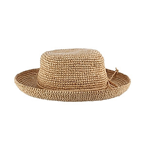 Scala Women's Crocheted Raffia Hat with Drawstring, Natural, One Size