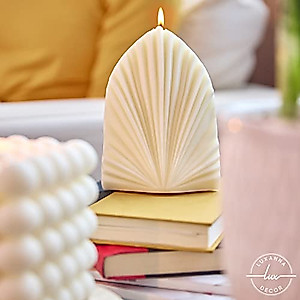 LUXANNA Large Decorative Scented Palm Leaf Shaped Candle (White) - Handmade Aesthetic Candle for Home Decor - Minimal Soy Wax Scented Candles Ideal Gift for Mother's Day, Birthday, Wedding, etc