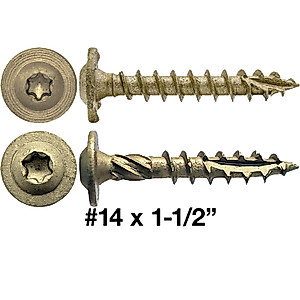 Jake Sales #14 x 1-1/2" Construction Lag Screw Exterior Coated Torx/Star Drive Heavy Duty Structural Lag Screw Far Superior to Common Lag Screws (100 Screw Count) Modified Truss Washer Head