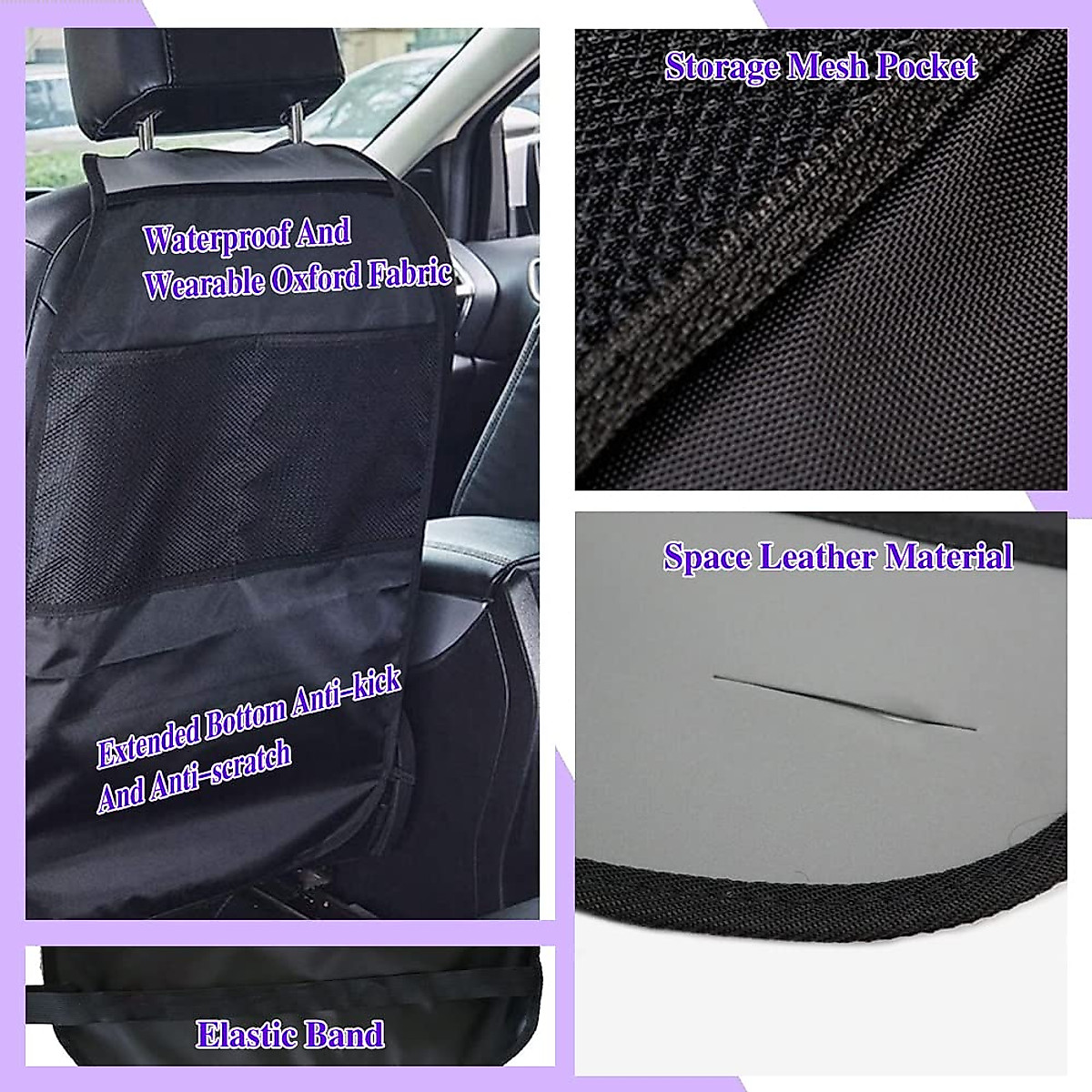 Jsorum seat back organizer, Back Seat Protector with Organizer, Kick Mats Back Seat Protector, Vehicle Back Seat Kids Safety Accessories Fit for Most Cars, SUV, Truck, Minivan Seats