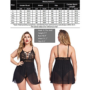 Avidlove Lingerie for Women Plus Size Lace Chemise One Piece Teddy Bodysuit Black