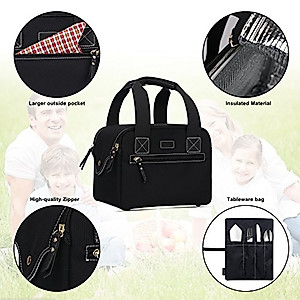Skycase Lunch Bag for Women, Insulated Lunch Bag with Washable Utensils Pouch, Bento Lunch Tote Bag for Women, Men,Lunch Box Organizer for Office/Travel/Picnic/Camping,Black