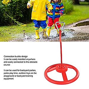 Uxsiya Children Gym Rotating Wheel,Children Gym Rotating Wheel Plastic Directional Wheel Kids Outdoor Fitness Exercise Wheel with Rope Red Swing for Kids Outdoor and Swingset Strong Heavy Duty