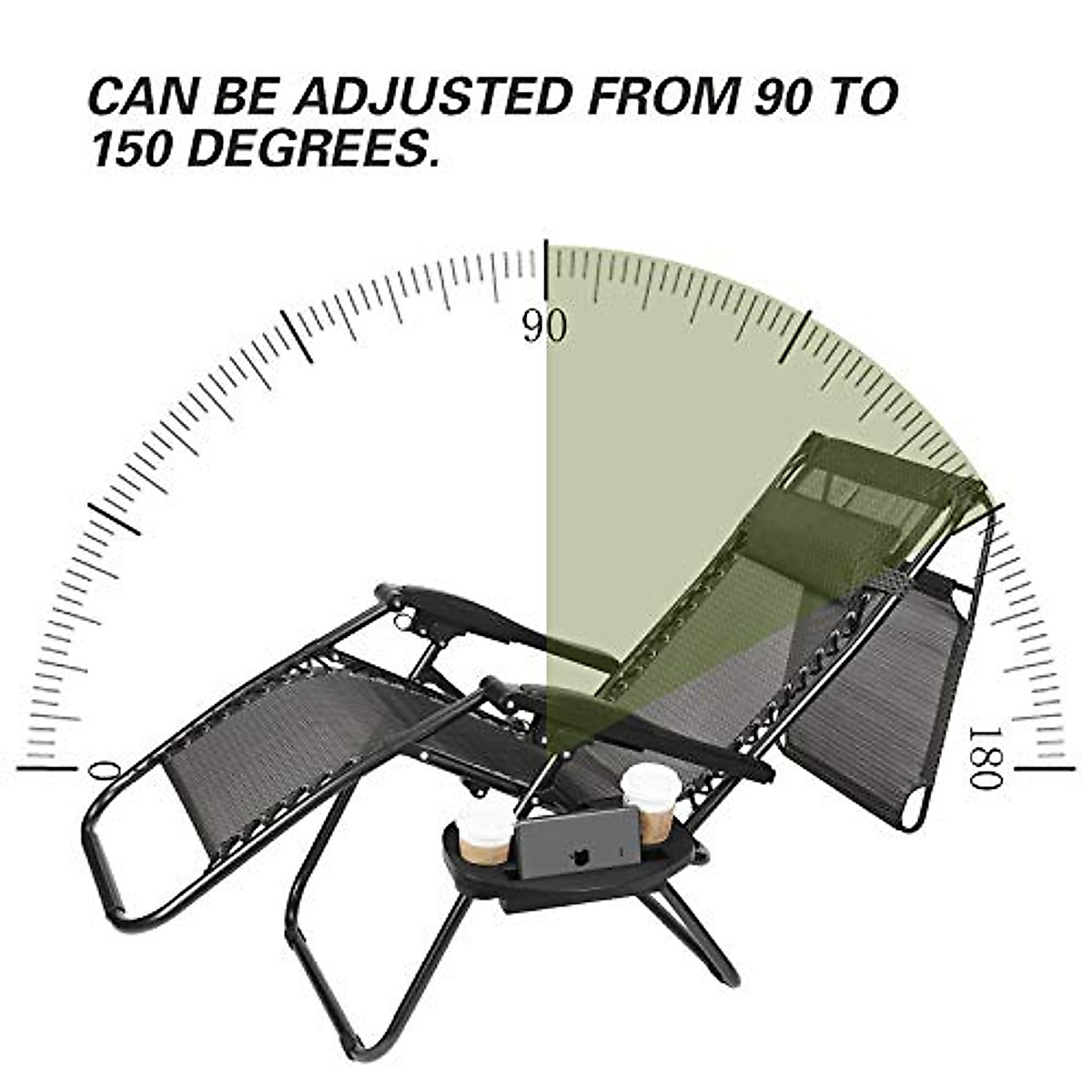 Zero Gravity Outdoor Lounge Chair Adjustable Folding Patio Reclining Chairs w/Sunshade Canopy+ Snack Tray for Travel Pool Yard Beach 2 PCS -Black