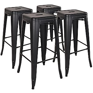 Elevon 30 Inches Metal Bar Stools High Backless Stools Indoor Outdoor Stackable Kitchen Stools, Black, Set of 4