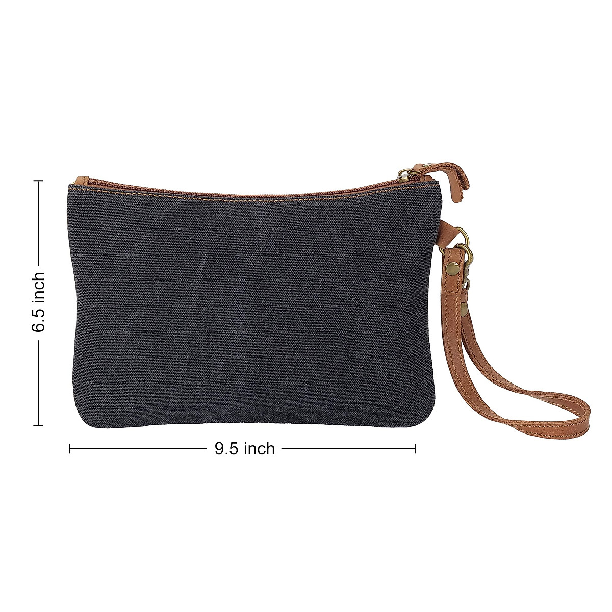 Women's Wristlet Clutch Slim Wallet Bag in Canvas & Cowhide Leather, Handmade Envelope Zipper Purse Handbag Pouch Bag with Nice Printing Pattern Vintage Style