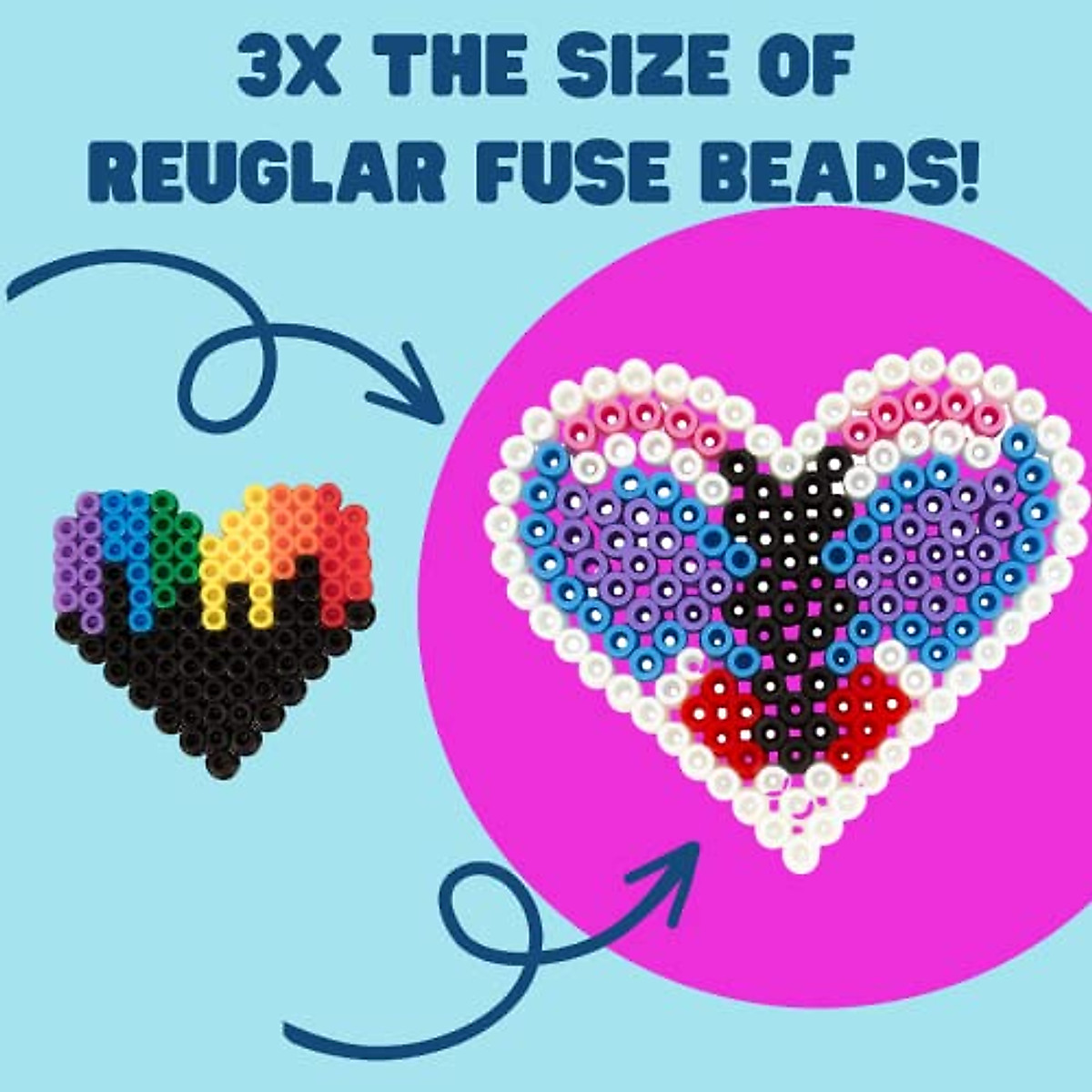 2,000 Piece XL Giant Biggie Fuse Bead Kit- Immediate Shipping, 3 XL Pegboards, 13 Colors, 6 Unique Templates,Melt Ironing Paper and Case- Works with Perler, Pixel Art Craft Project, Kids Holiday Party