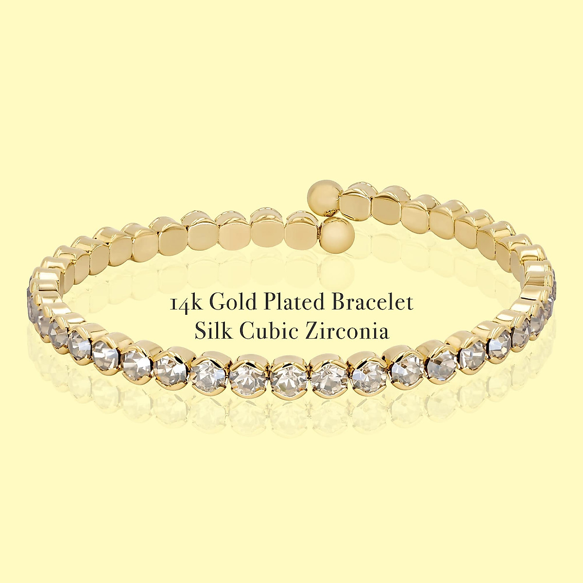 HOT JEWELRY BOX 14K Gold Plated Tennis Bracelet | Gold Bangle Jewelry Bracelets for Women | Aesthetic Accessories with Exquisite CZ and Adjustable Memory Wire for Easy Fit on Any Wrist size
