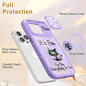 Plakill for iPhone 13 Pro Max Case Cute Stylish Designer Phone Cover with Slide Camera Cover + Ring Holder, Fine Cat Slim Protective Shockproof Hard Clear Cases for iPhone 13 Pro Max 6.7"