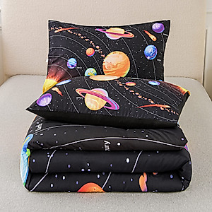 Ylehoc Twin Bedding Sets for Boys Girls Solar System Comforter Set Outer Space Bedding Set 3 Pieces 1 Space Comforter Twin and 2 Pillow Cases Kids Ultra-Soft Microfiber All Seasons for Bedroom Sofa