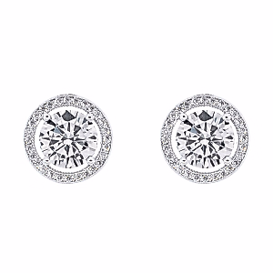 Cate & Chloe Ariel 18k White Gold Plated Halo Stud Earrings For Women, Sterling Silver Stud Earrings with Round Cut Crystals, Cubic Zirconia Earrings, Fashion Earrings