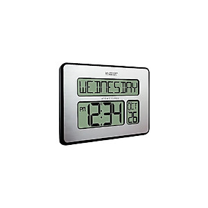 La Crosse Technology 513-1419-INT Atomic Full Calendar Clock with Extra Large Digits - Silver, 9.84"L x 1.14"W x 7.48"H