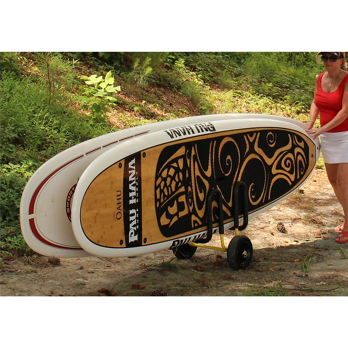 Suspenz Double SUP Transport Cart with Airless Wheels, Carrier/Trolley for 2 Stand Up Paddle Boards & Surfboards, Yellow (22-9934)