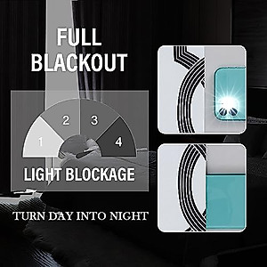 UGOUTRY Black White 84 Inch Long Full Blackout Curtains for Bedroom, Thermal Insulated Grommet Window Treatments, Geometric Patterned Drapes 2 Panels, 52'' W