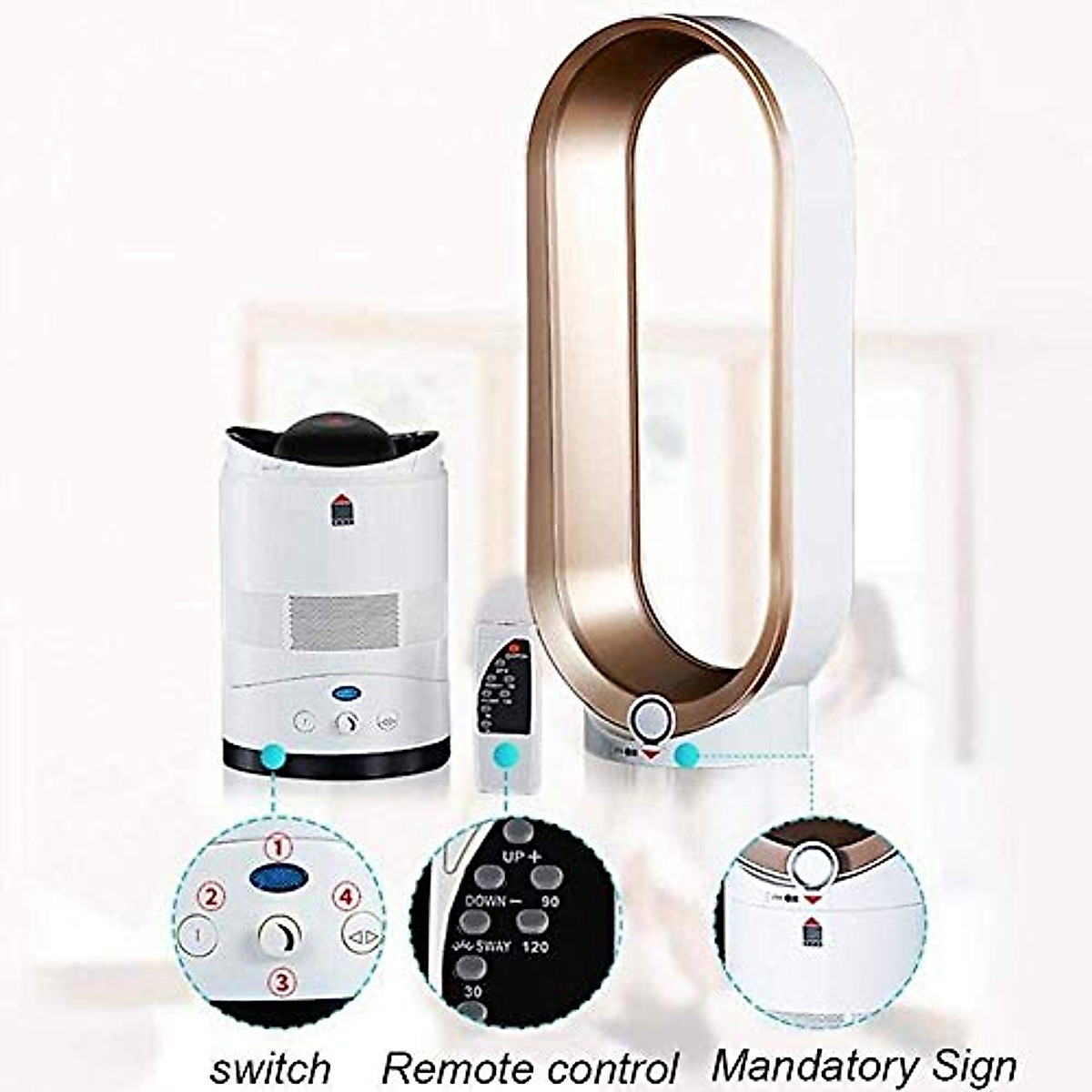 Bladeless Floor Fans,Oscillating Quiet Child Safety Tower Fan With Remote Control,Stand Air Conditioner Fan For Home With Timer Blue 65x25x20cm(26x10x8inch)