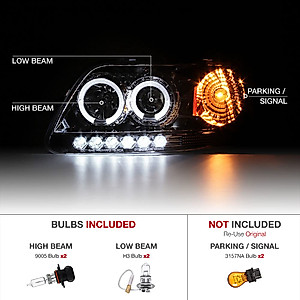 [For 1997-2003 Ford F150 Pickup Truck] LED Halo Ring Chrome Housing Projector Headlight Headlamp Assembly, Driver & Passenger Side