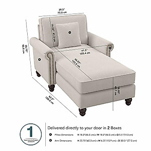 BOWERY HILL Chaise Lounge with Arms in Light Beige Microsuede