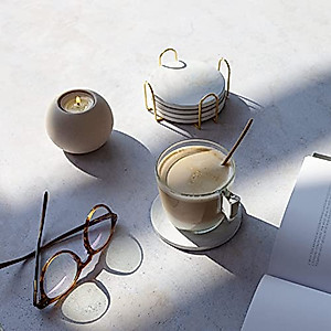 Coasters Set of 6 with Holder, Coffee Table Decor, Coasters for Drinks, Coasters Coffee Table, Coaster Set, Marble Coasters, Drink Coasters, Stone Coasters for Drinks Absorbent…