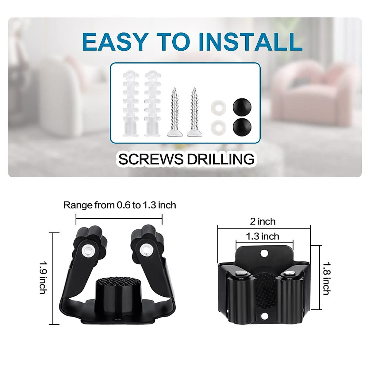 JAMEND CLXP 3PCS Broom and Mop Holder, Heavy Duty Garden Tool Organizer Rack Rake and Shovel Handle, Stainless Steel Mop Hanger. Wall Mounted with Screws. Matte Black…