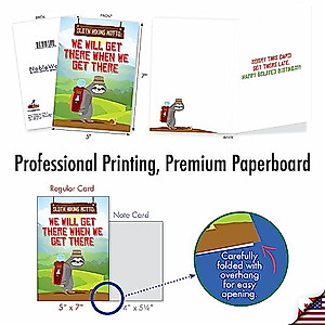 NobleWorks - 1 Cute Birthday Card with Envelope - Funny Wild Animals and Pets, Birthday Greeting - Sloth Hiking C7234BEG